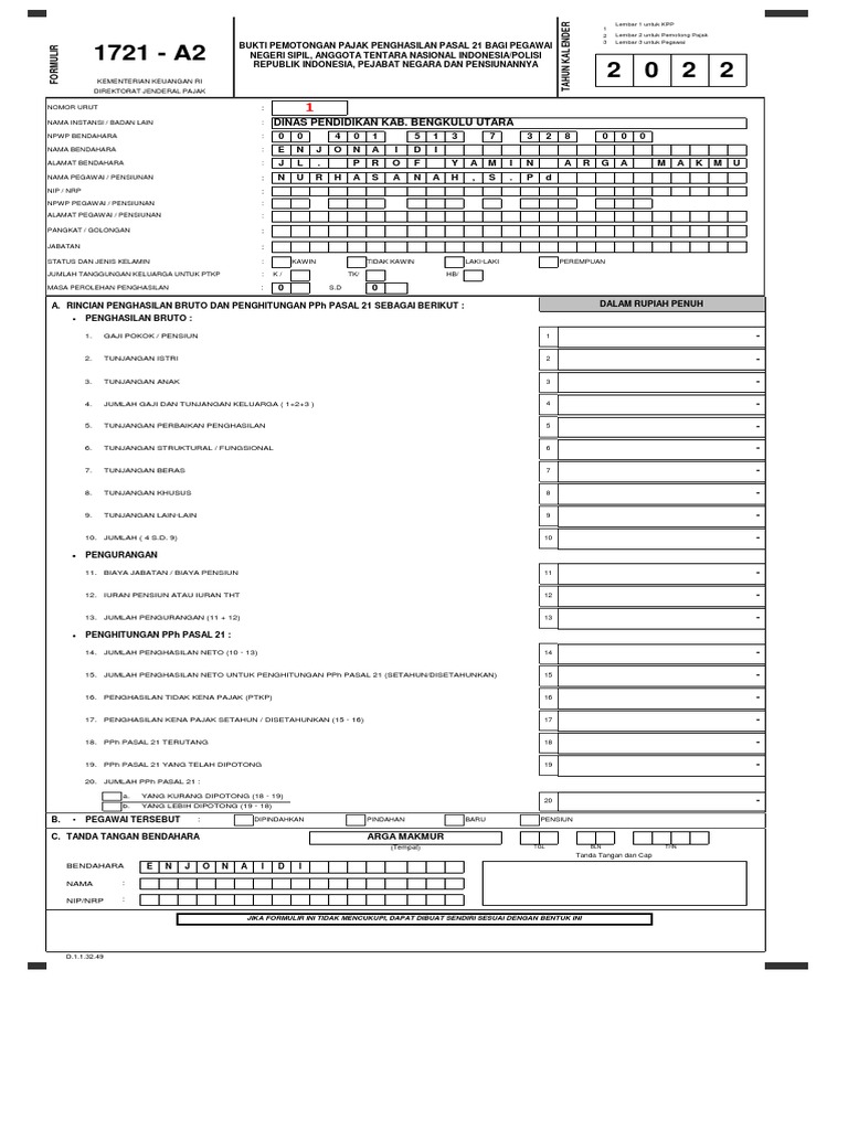 APLIKASI-A2-PNS Pajak SDN 167 BU 2022 | PDF