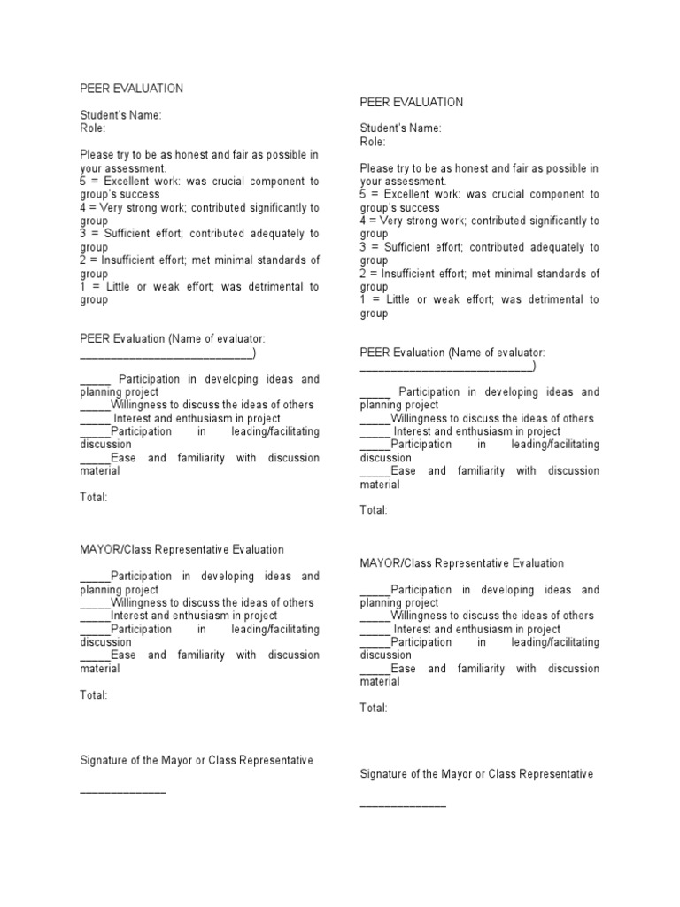 Peer Evaluation | PDF | Cognition | Learning