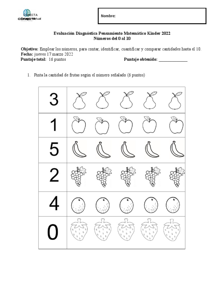 Evaluación Matemática Kínder 2022 | PDF