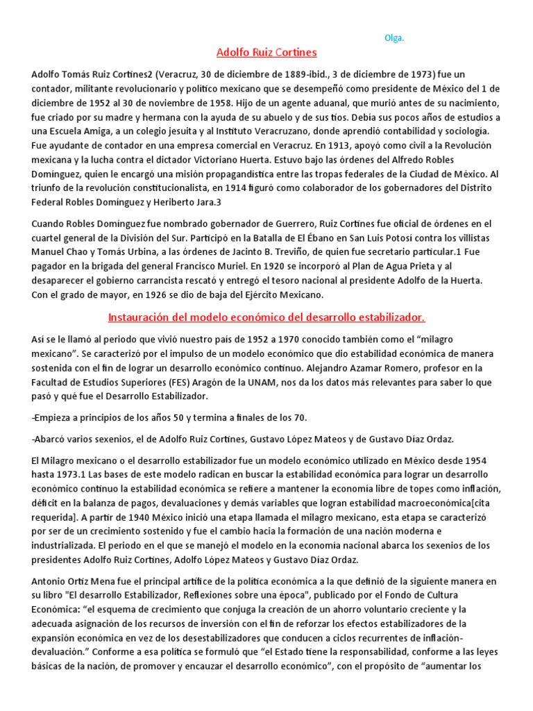 Adolfo Ruiz Cortines: Olga | PDF | México