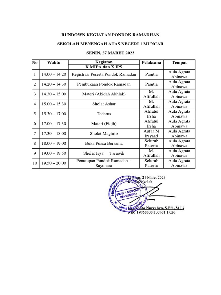 Rundown Kegiatan Pondok Ramadhan | PDF