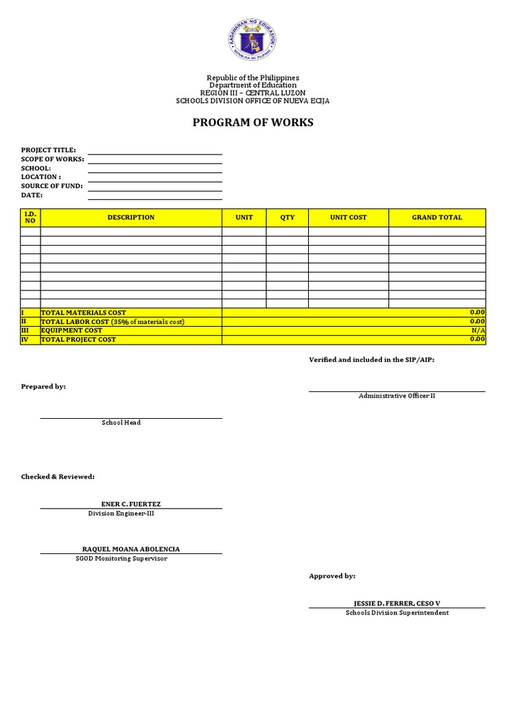 REVISED Program of Works New Template | PDF