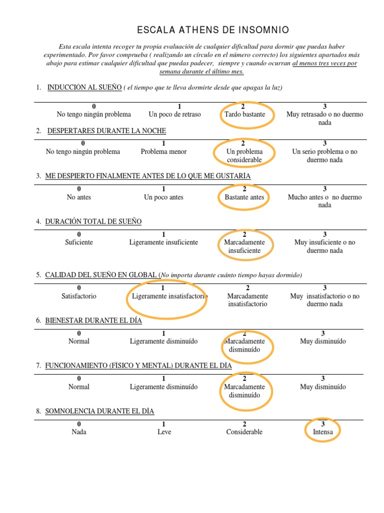 Escala Athens de Insomnio | PDF | Dormir | Insomnio