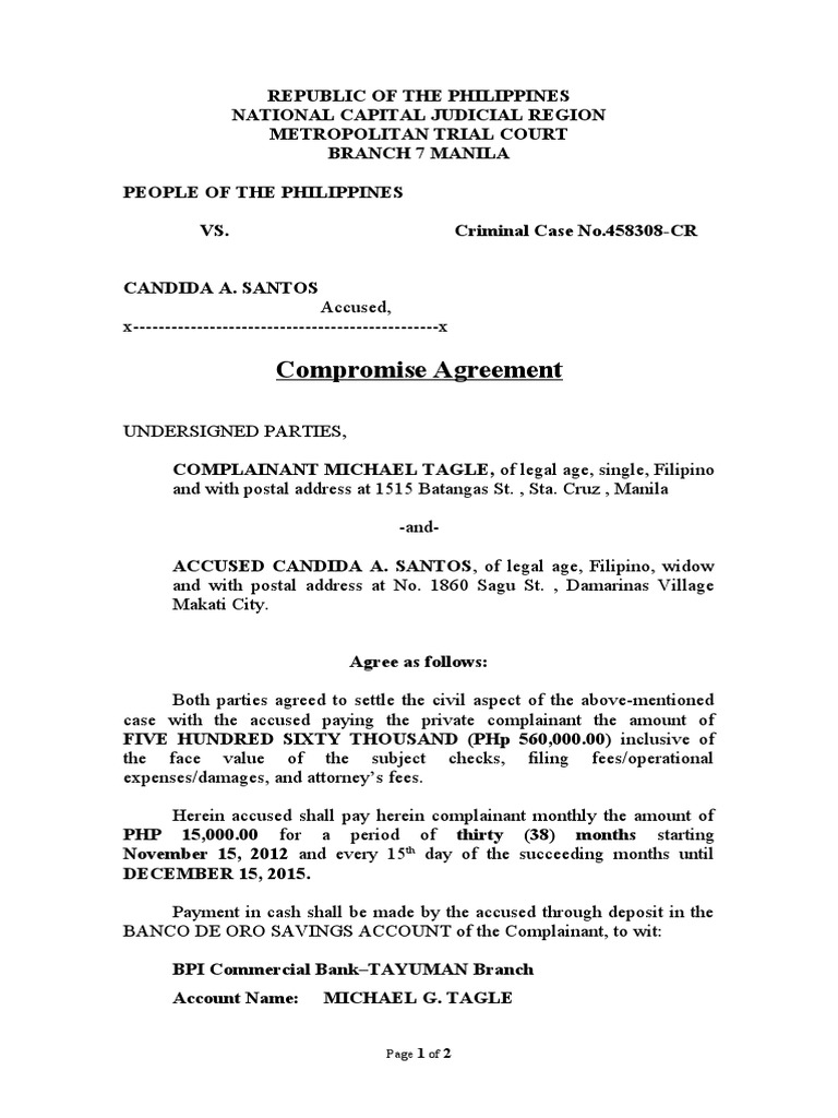 Compromise Agreement 2 | PDF | Philippines | Judiciaries