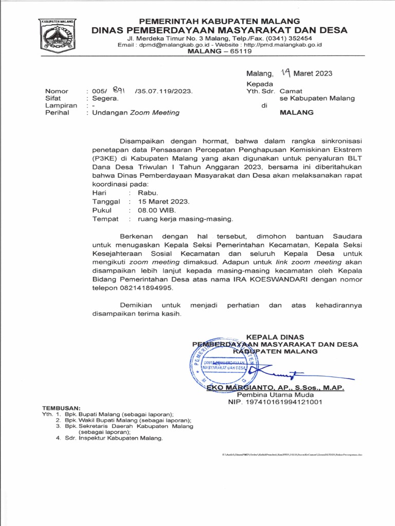 Undangan Zoom Meeting (Camat) | PDF