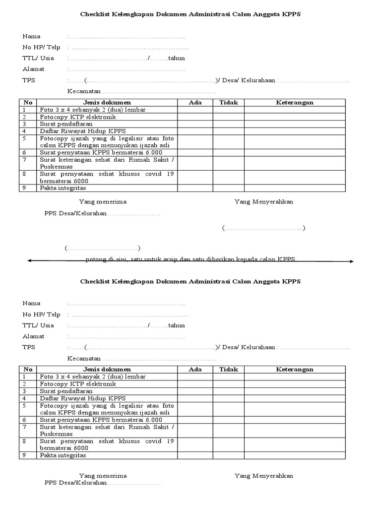 Rev CHECKLIST DOKUMEN KPPS | PDF | Politik | Hukum