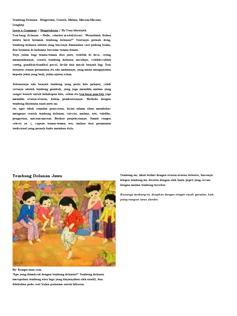 Tembang Dolanan Jawa: Jenis dan Makna | PDF