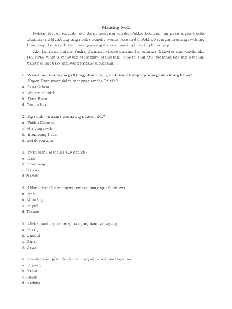 Mancing Iwak | PDF | Seni & Disiplin Bahasa