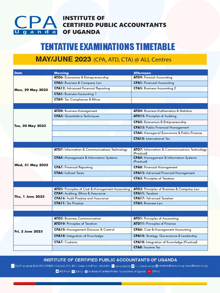 CPA Exam Timetable May/June 2023 | PDF | Finance & Money Management