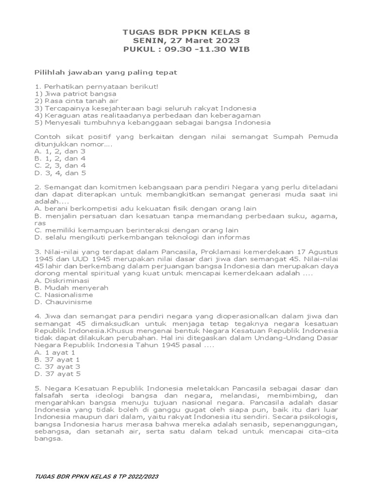 Soal BDR PPKN Kelas 8 | PDF