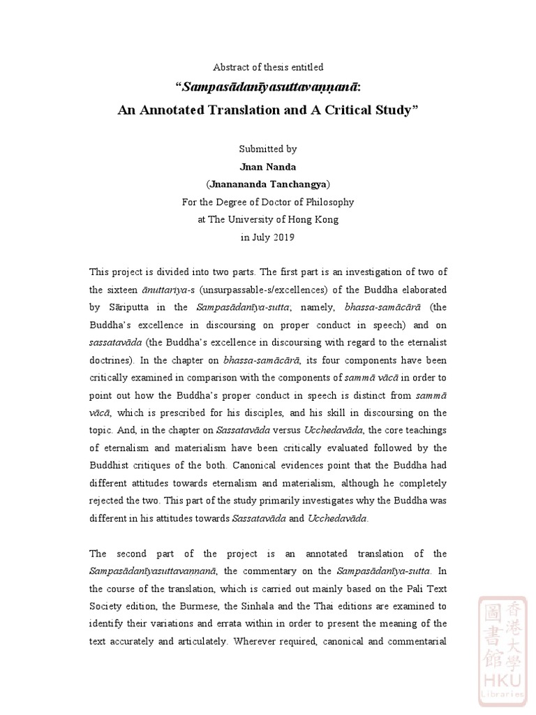 An Annotated Translation and A Critical Study | PDF | Pali | Indian ...
