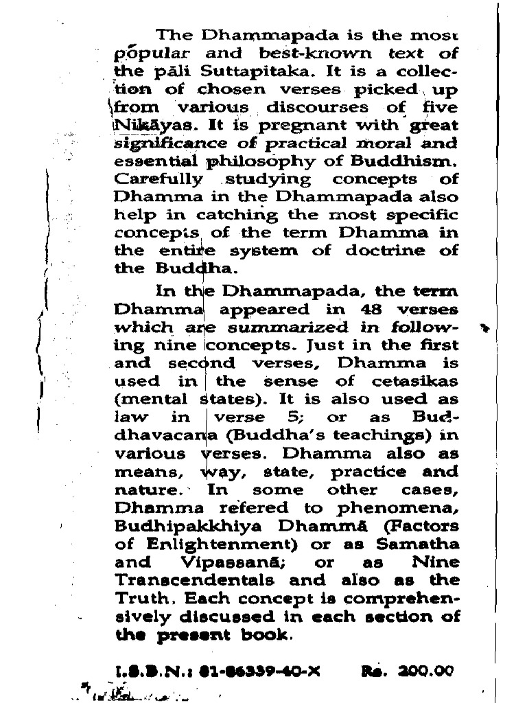 Concepts of Dhamma in Dhammapada by Bhikkhuni T.N.Tin Lien | PDF | Buddhist Texts | Dharma
