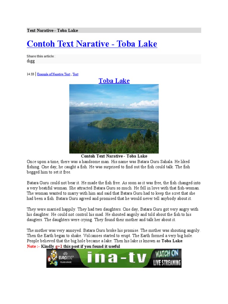 Text Narative Lake Toba | PDF