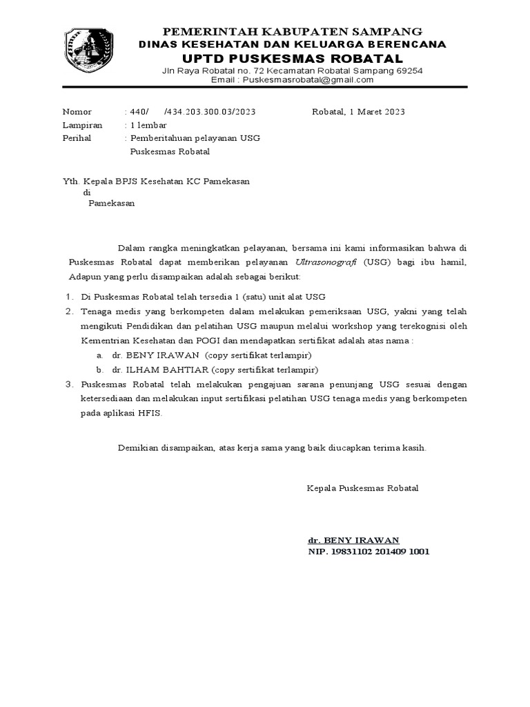 Pelayanan USG di Puskesmas Robatal | PDF