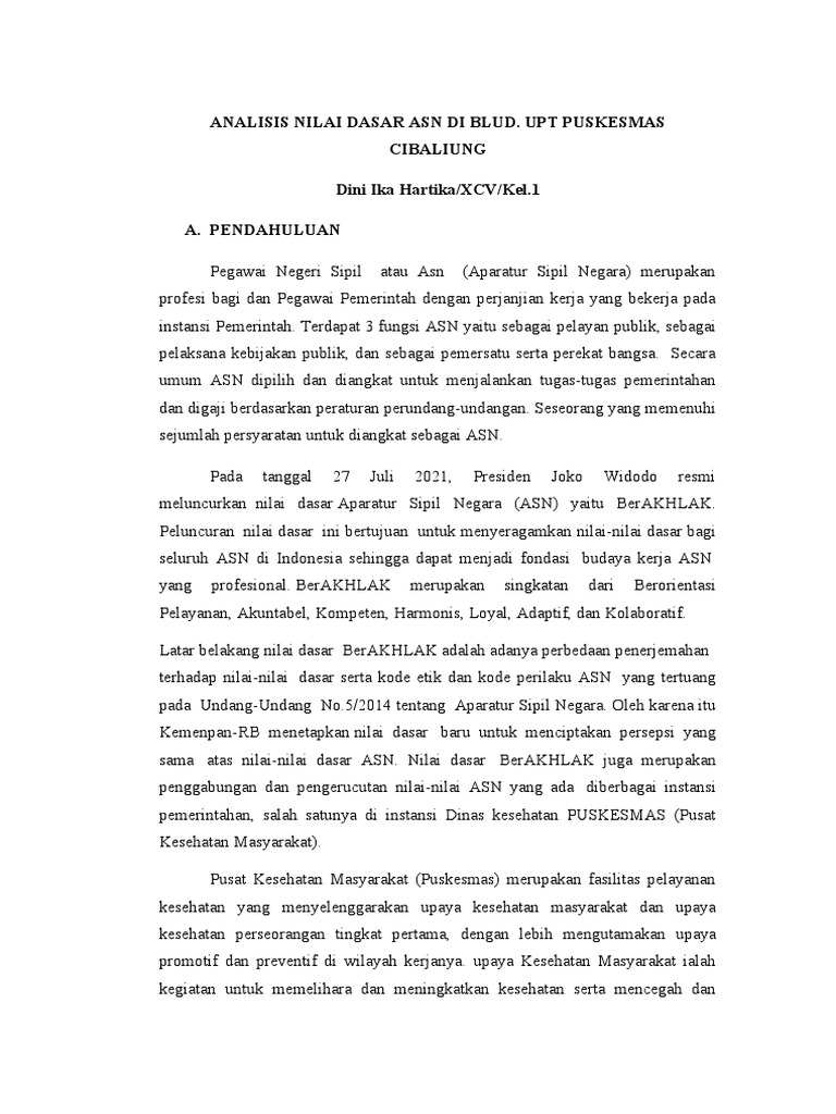 ANALISIS NILAI DASAR ASN (Tugas 4) | PDF