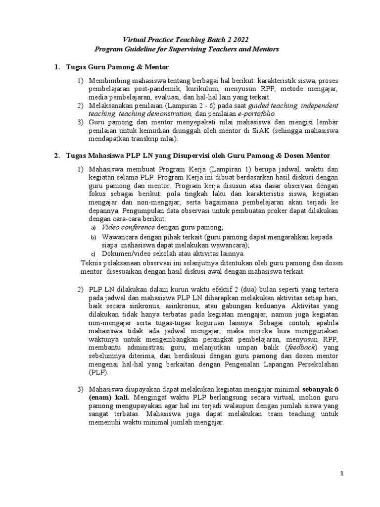Rev3Oktober - MENTOR DAN GURU PAMONG - PANDUAN PLP LN BATCH 2 2022 | PDF