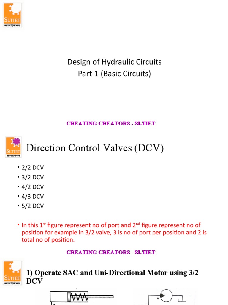 Design of Hydraulic Circuits Part-1 (Basic Circuits) : Creating Creators - Sltiet | PDF