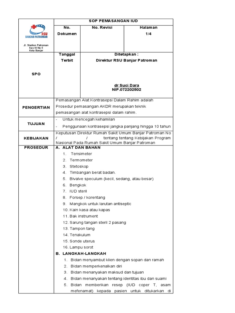 Spo Pemasangan Iud Rsu BP | PDF