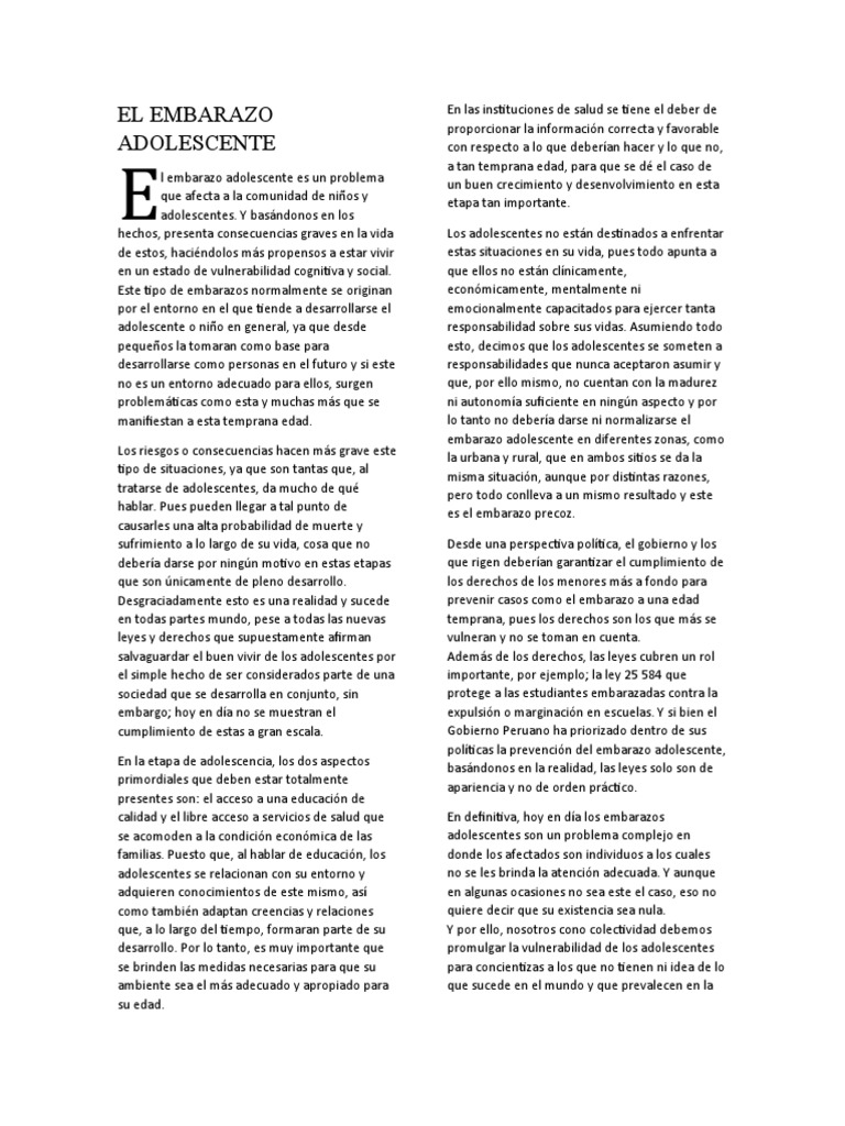 El Embarazo Adolescente | Descargar gratis PDF | Adolescencia | El embarazo