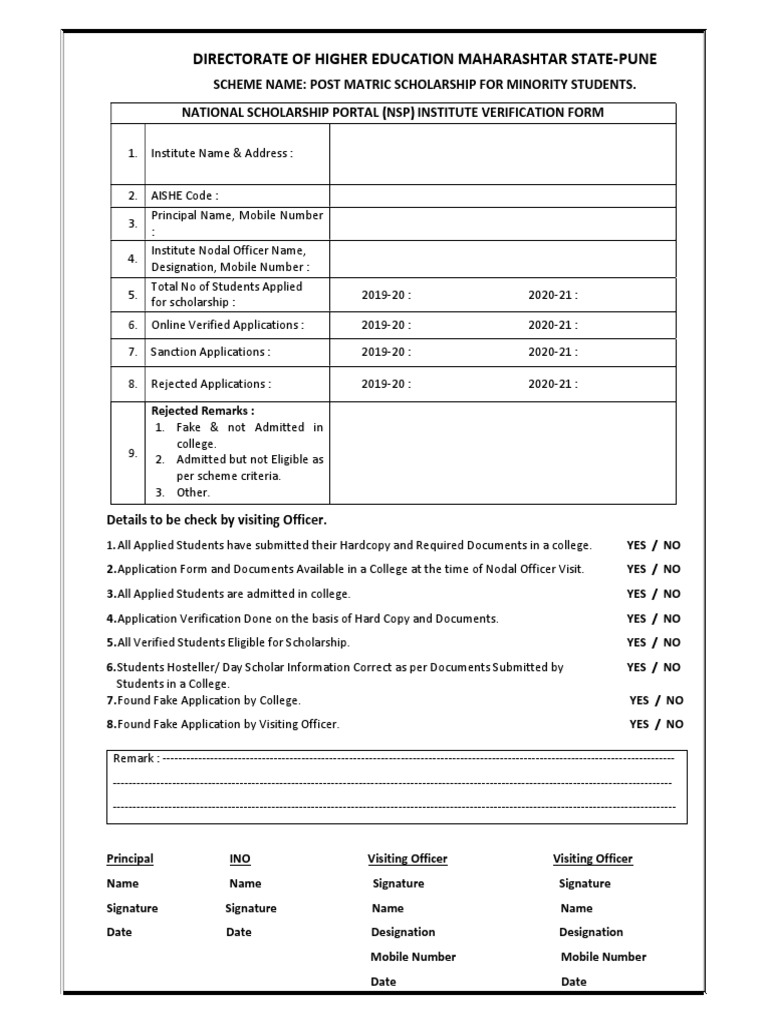 3 NSP Scheme College Verification Format | PDF