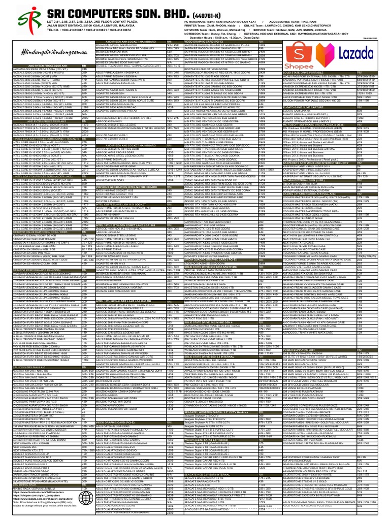 Sri Com Price List | PDF | Printer (Computing) | Computer Hardware