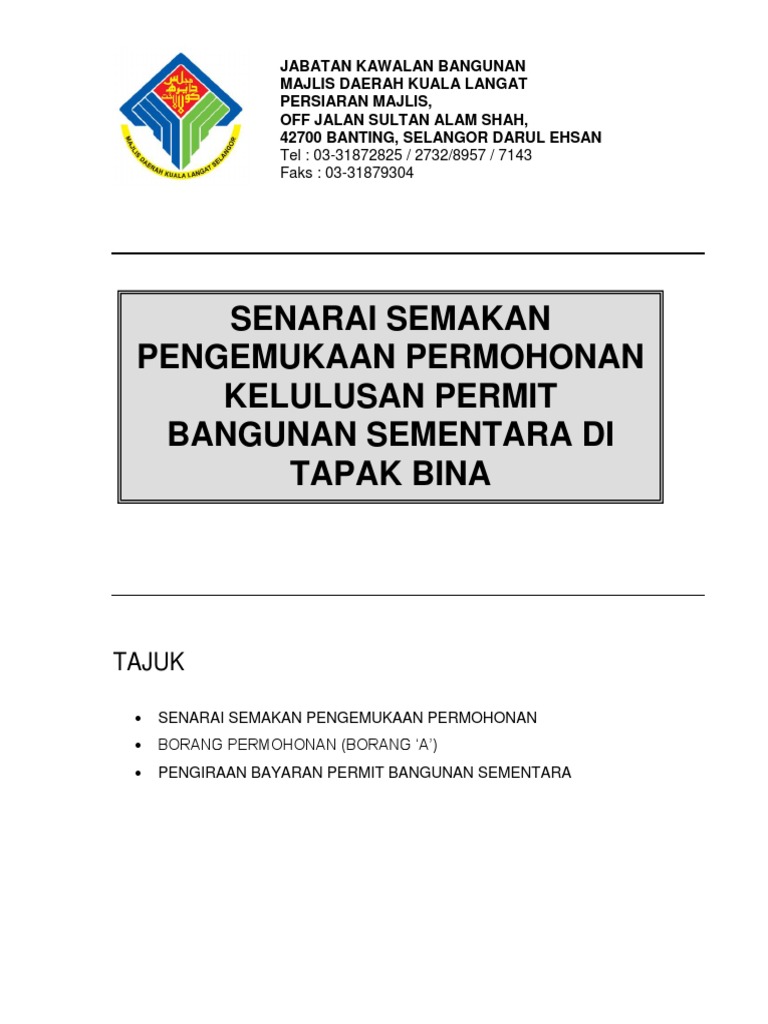 Senarai Semakan Pengemukaan Permohonan Kelulusan Permit Bangunan ...