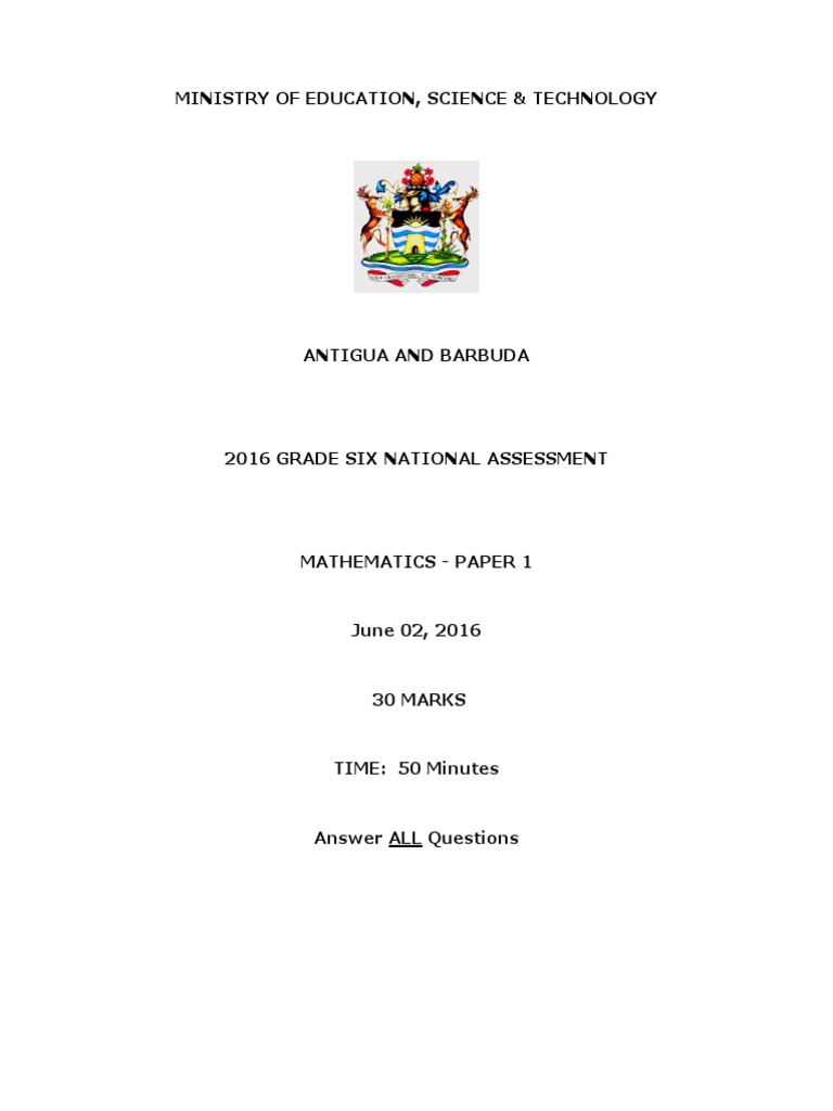 2016 G6NA Mathematics Paper 1 | PDF | Triangle | Rectangle