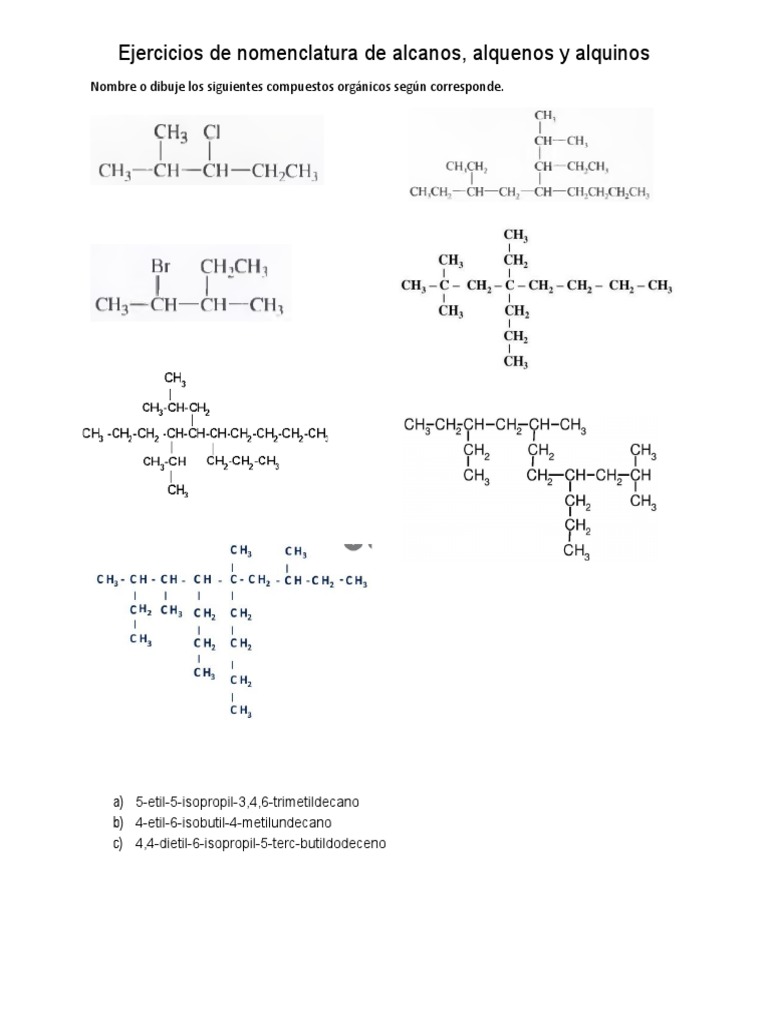 Ejercicios de Nomenclatura de Alquenos y Alquinos | PDF