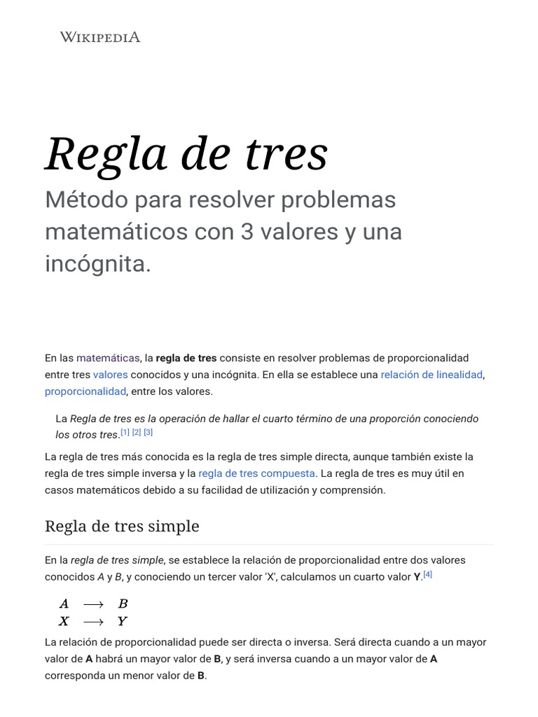 Regla de tres - Wikipedia, la enciclopedia libre | PDF | Matemática ...