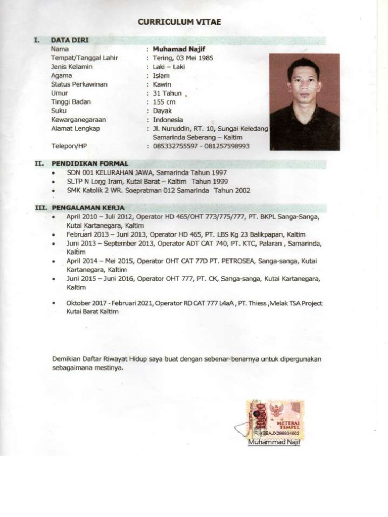 CV Muhamad Najif | PDF