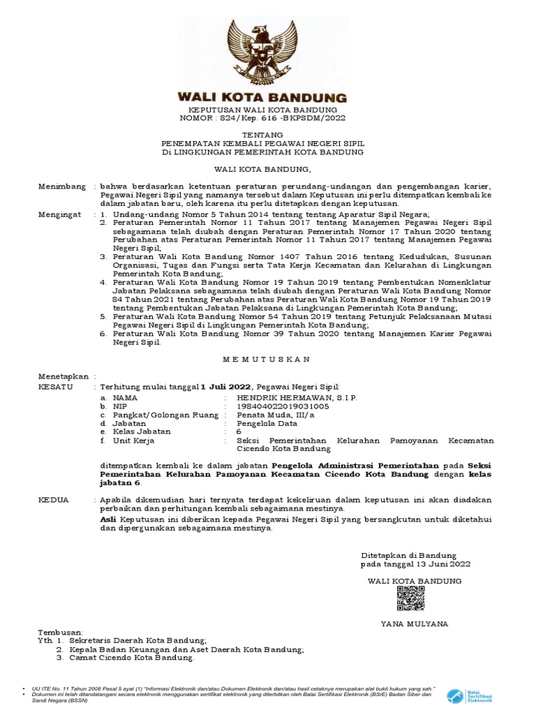 Penempatan PNS Kota Bandung | PDF