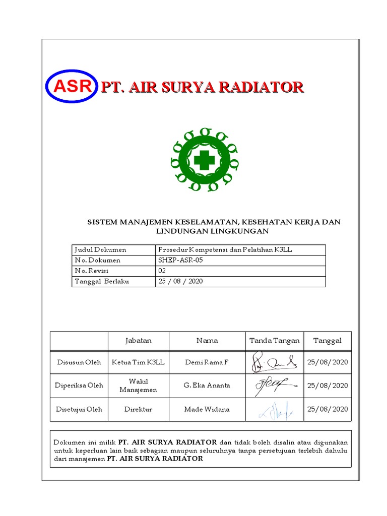 Prosedur Pelatihan K3LL ASR | PDF | Komputer | Teknologi & Rekayasa