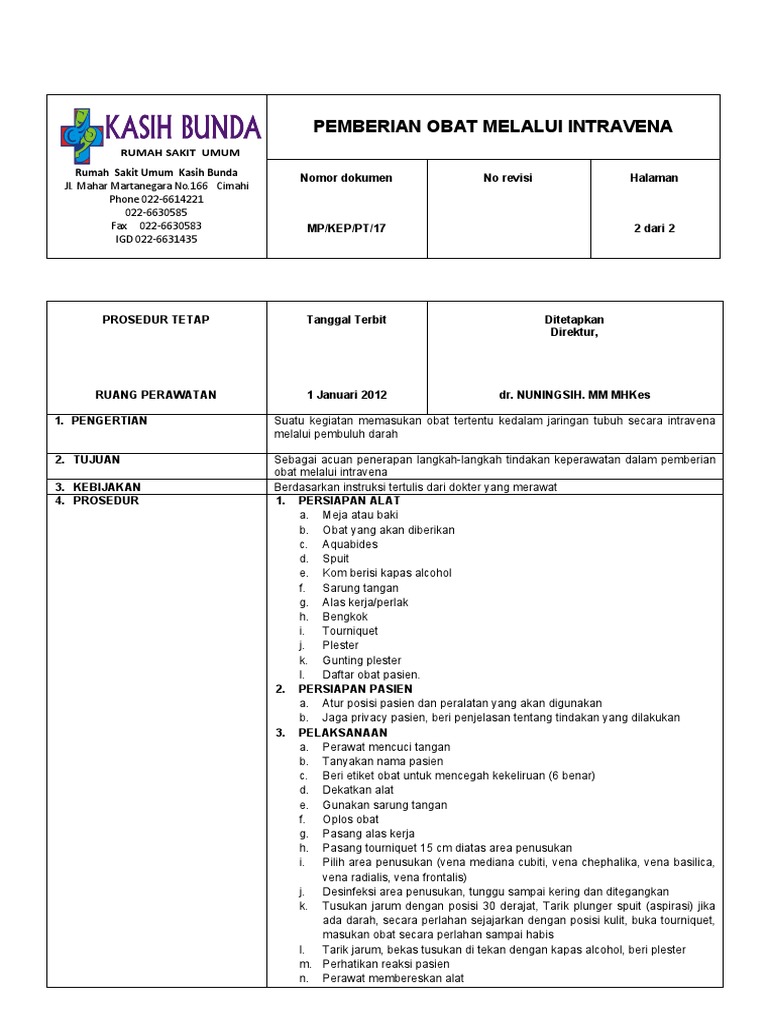 SOP Pemberian Obat Melalui IV | PDF