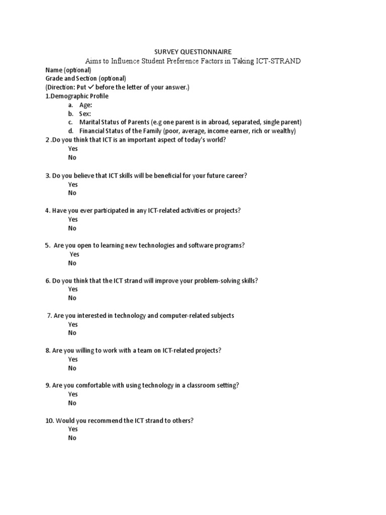 Survey Questionnaire | PDF