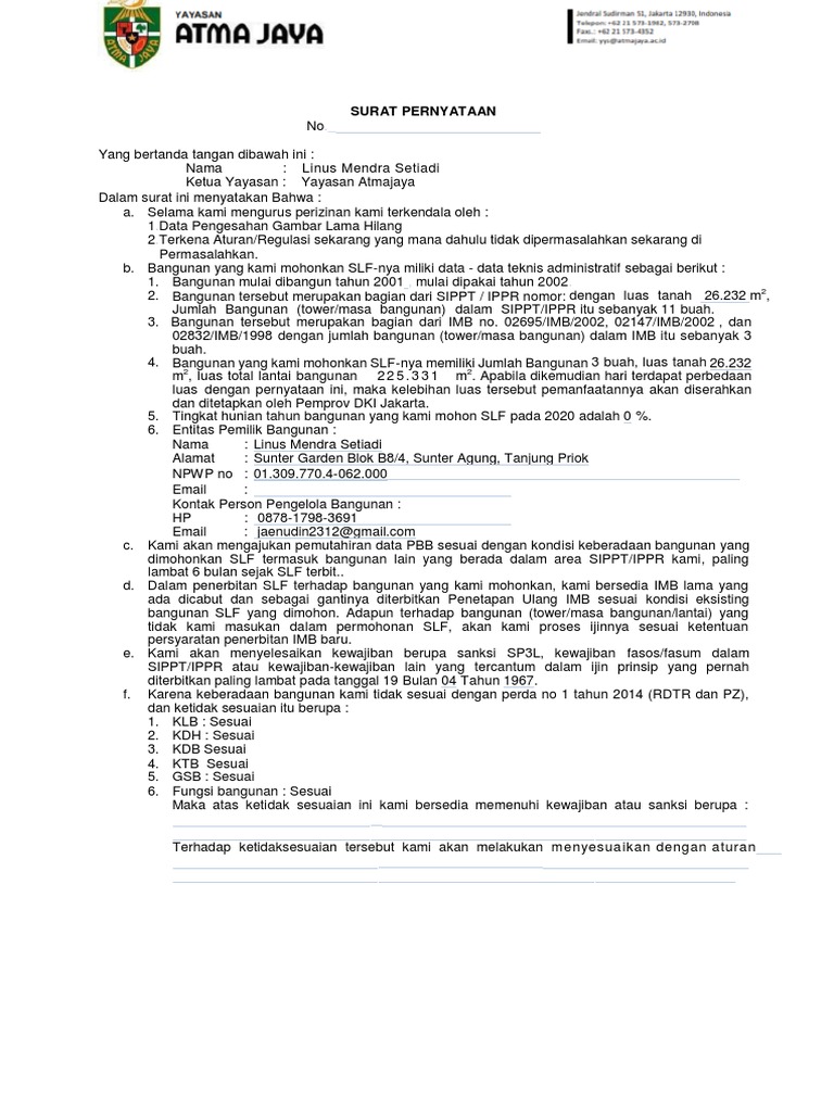 Draft Surat Permintaan Data KPD Yayasan Atmajaya | PDF