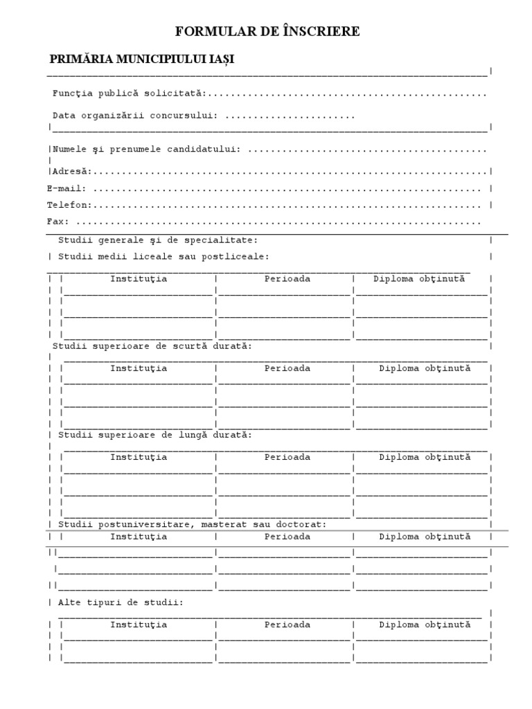 Formular Inscriere Concurs | PDF