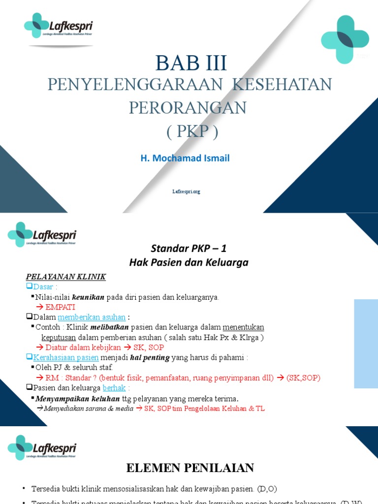 Penyelenggaraan Kesehatan Perorangan (PKP) : Bab Iii | PDF