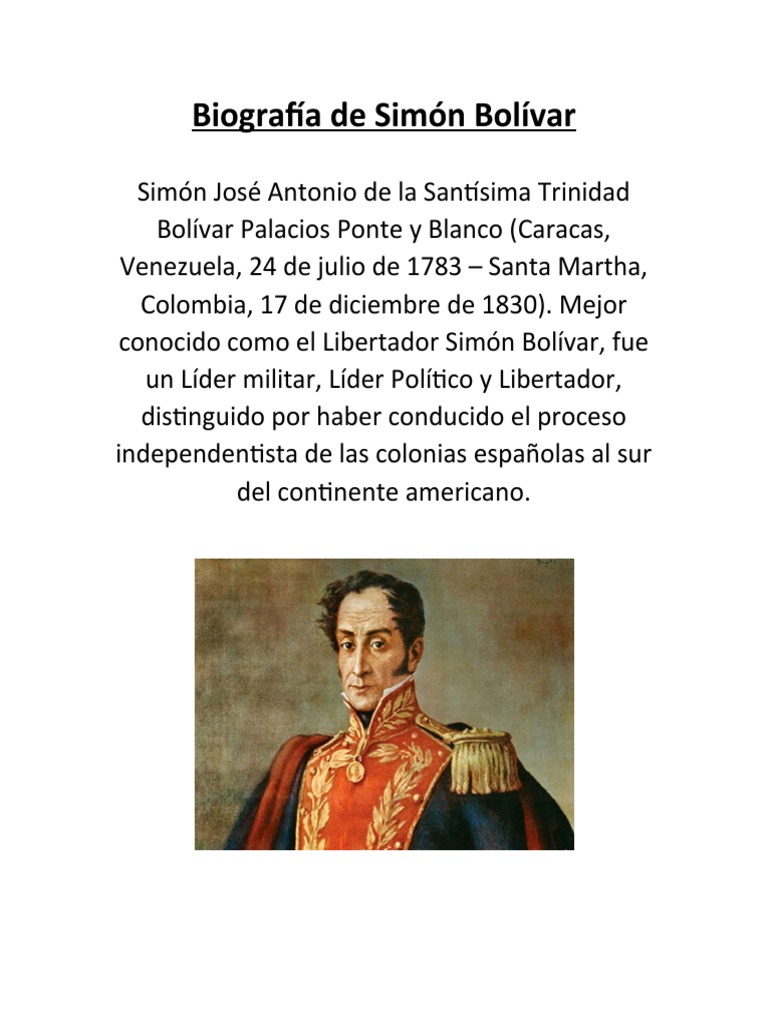 Biografía de Simón Bolívar: El Libertador | PDF | Política