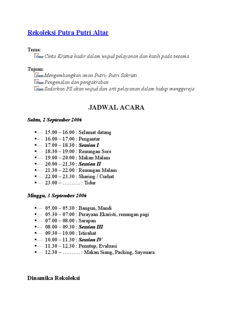 Rekoleksi Putra Putri Altar: Cinta Kristus | PDF