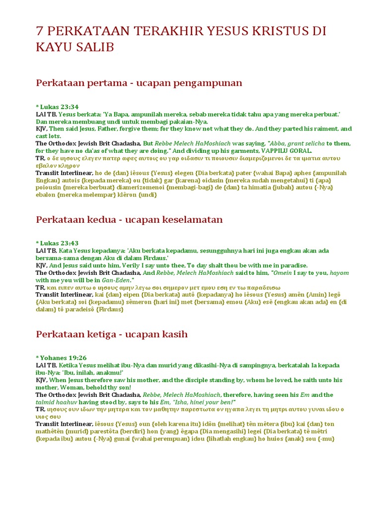7 Perkataan Terakhir Yesus Kristus Di Kayu Salib | PDF