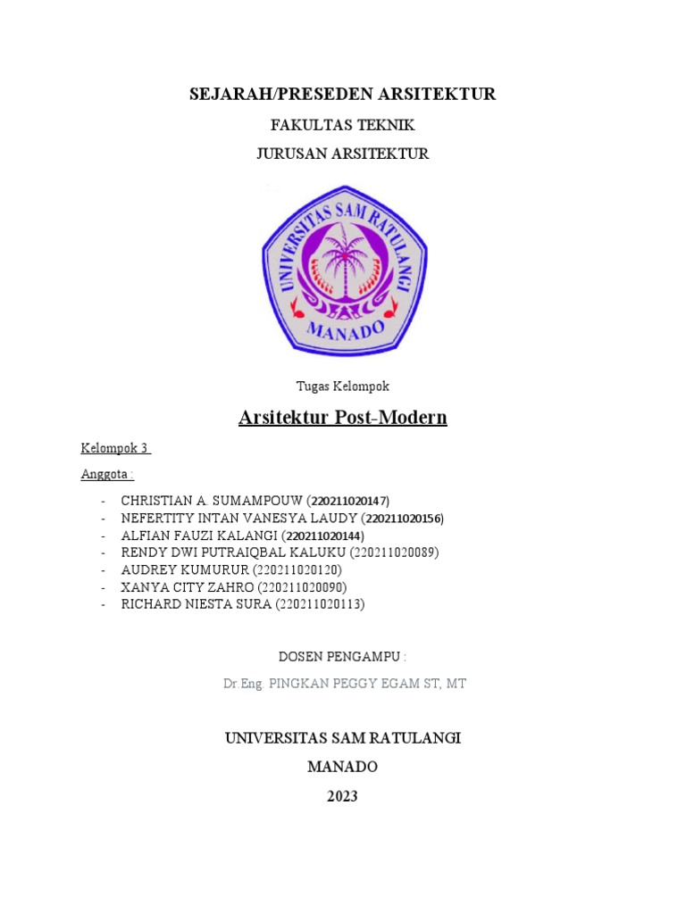 Kelompok 3 - Arsitektur PostModern - Sejarah Dan Preseden Arsitektur | PDF