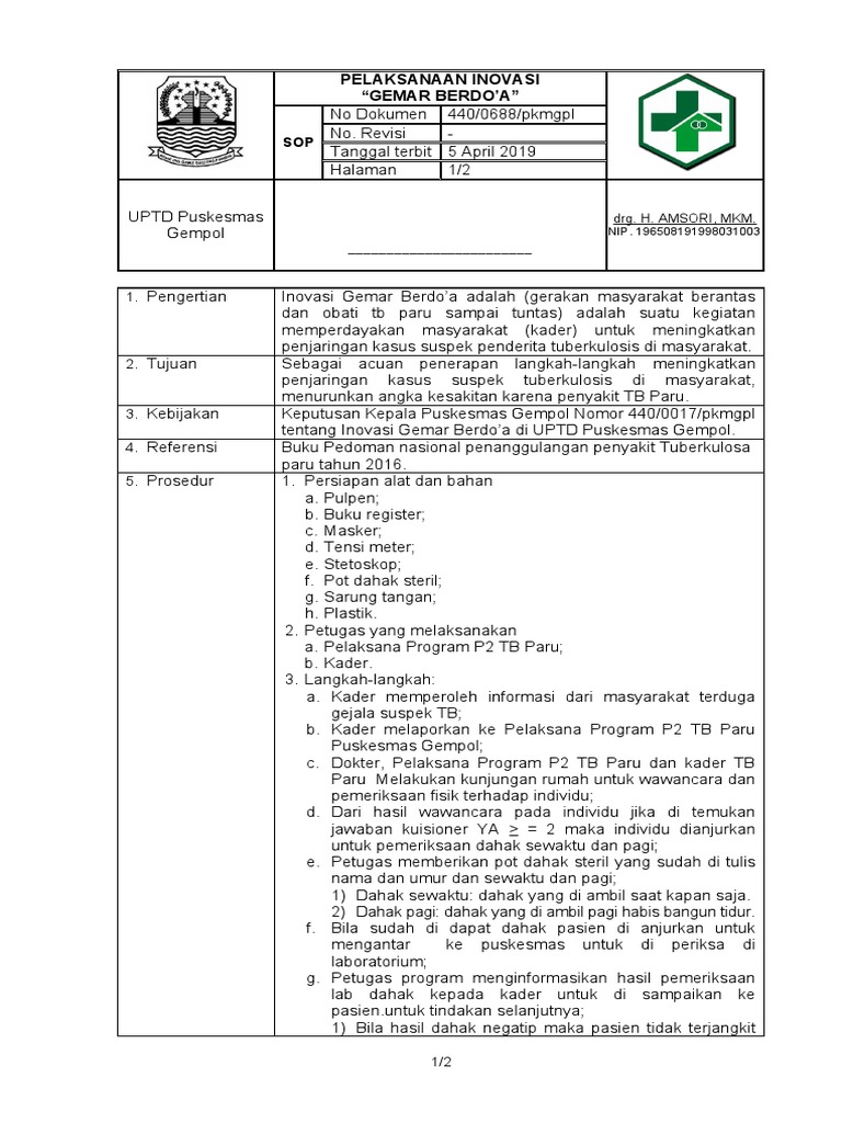 Inovasi Gemar Berdo'a: Pemberantasan TB Paru di Gempol | PDF | Sains ...