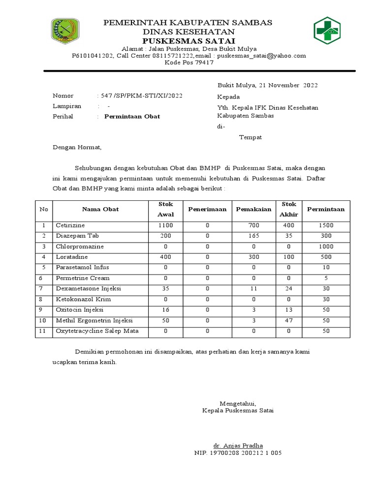 Surat Permintaan Obat. | PDF