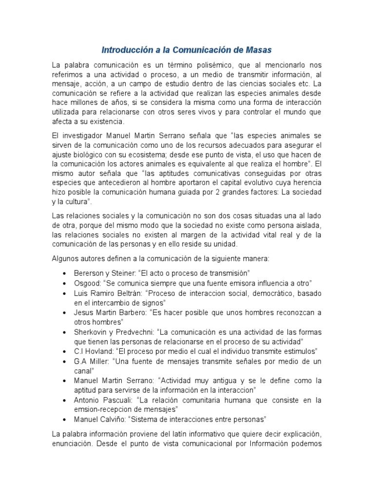 La Comunicacion de Masas Resumen | PDF | Comunicación | Medios de comunicación en masa