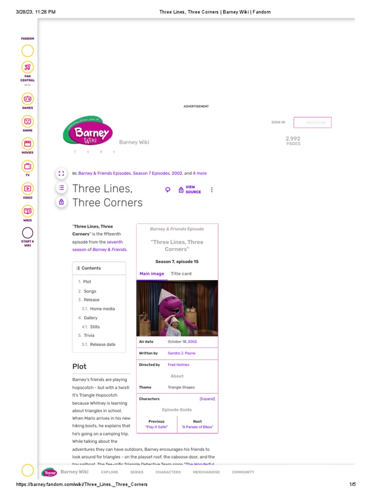 Three Lines, Three Corners - Barney Wiki - Fandom | PDF | Fandom