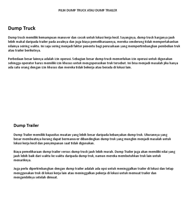 Pilih Dump Truck Atau Dump Trailer Pdf