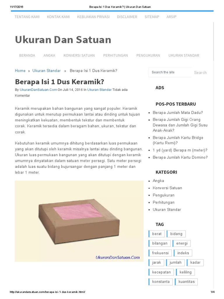 Berapa Isi 1 Dus Keramik - Ukuran Dan Satuan | PDF