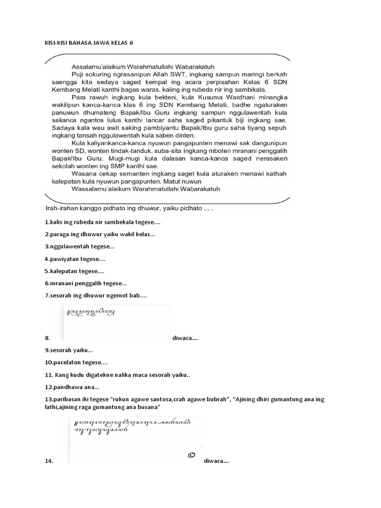 Kisi-Kisi Pas Kelas 6 Bahasa Jawa | PDF