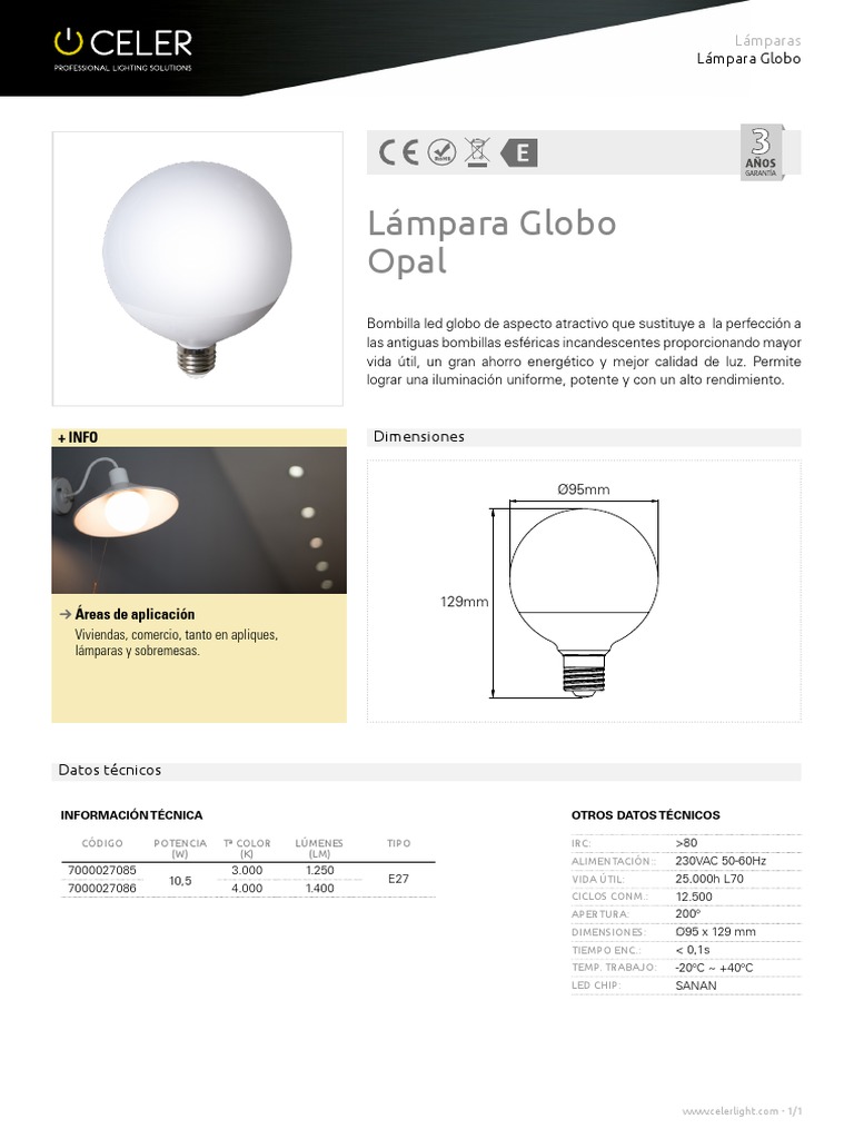 Led Globo 10 - 5W Celer | PDF | Bombilla incandescente | Diodo emisor de luz