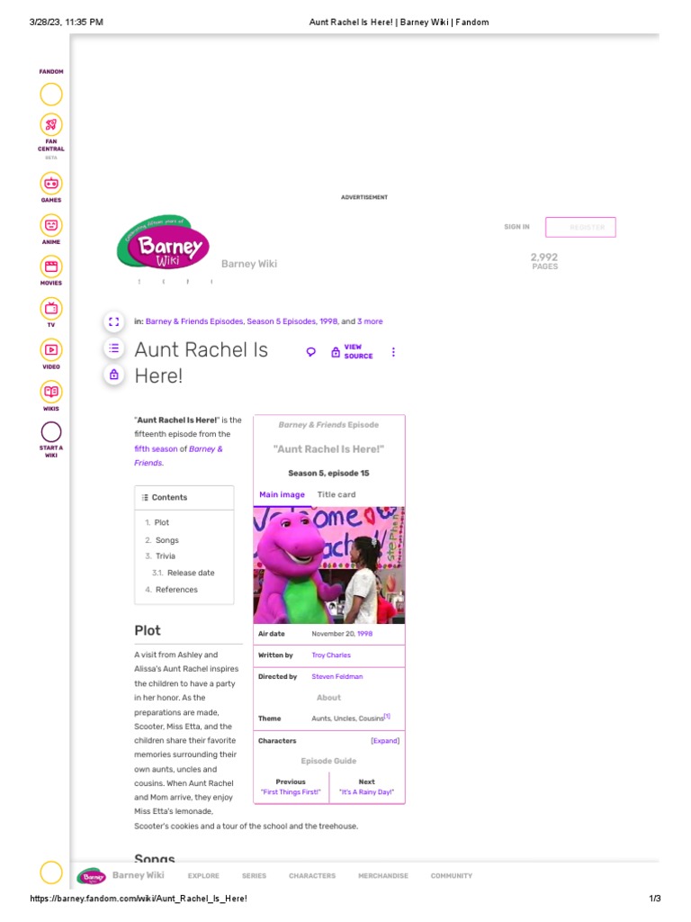 Aunt Rachel Is Here! - Barney Wiki - Fandom | PDF